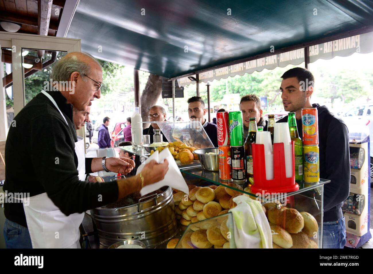 An Arancini and sandwich vendor in Palermo, Sicily, Italy Stock Photo ...