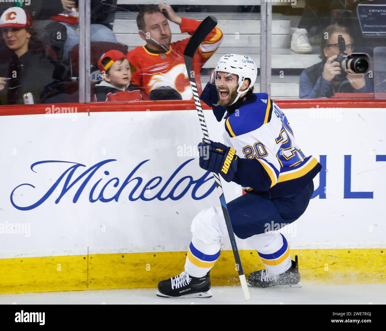 St. Louis Blues forward Brandon Saad (20) celebrates his game-winning ...