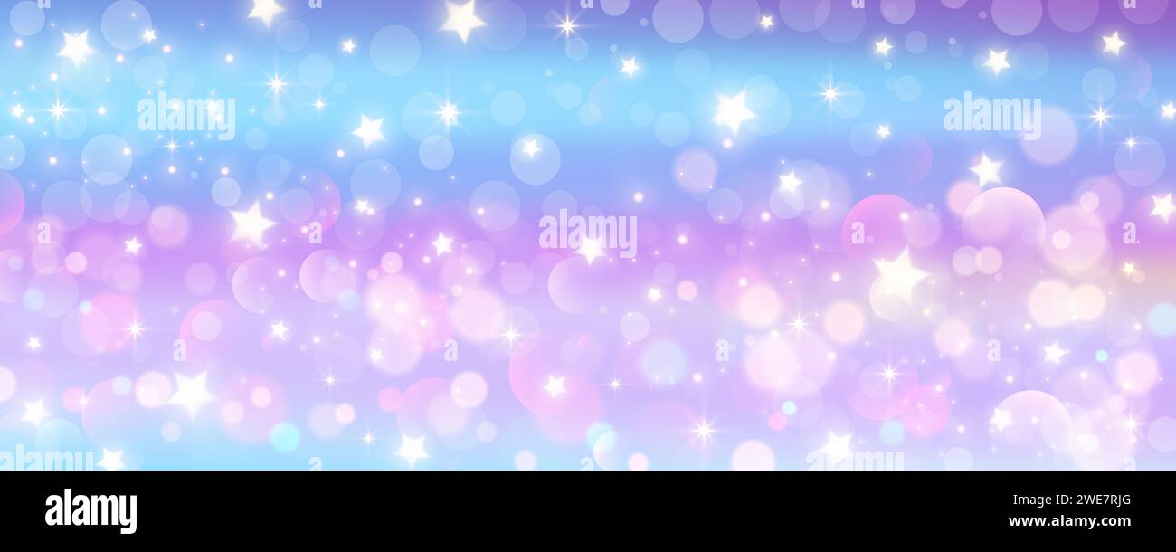 Purple unicorn background. Pastel watercolor sky with glitter stars and ...