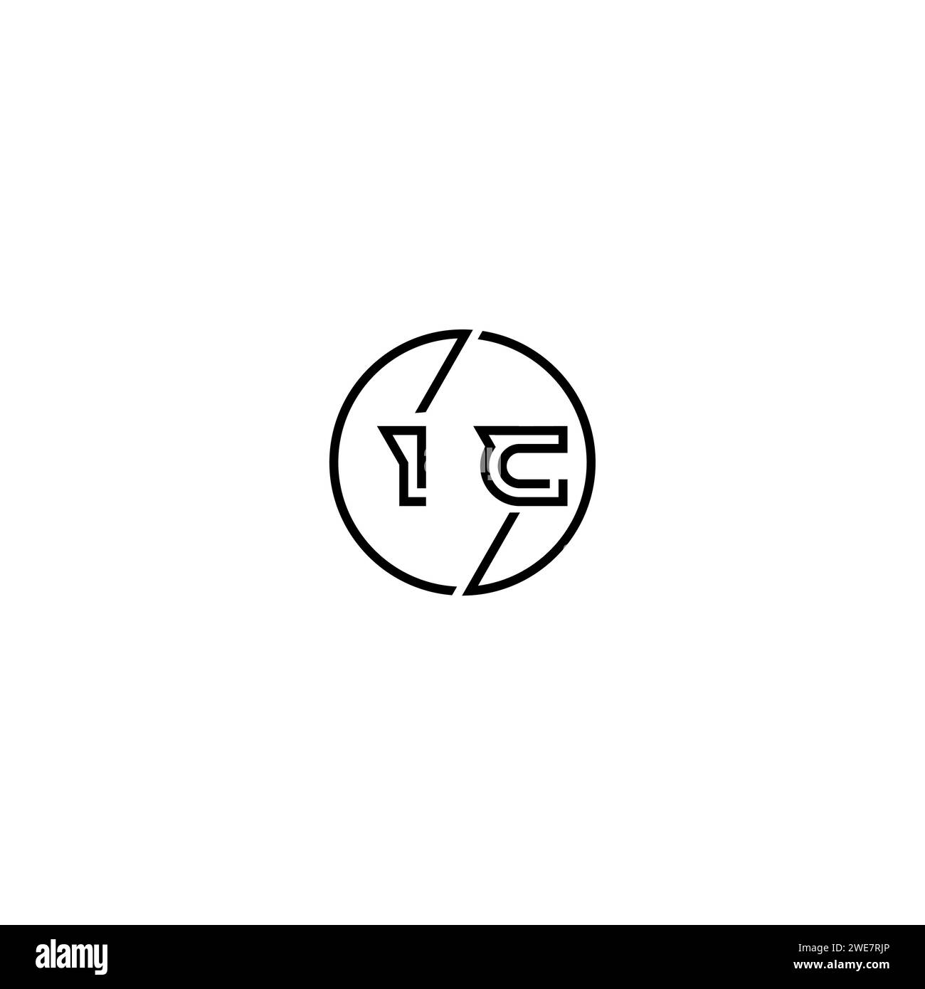IC simple outline concept logo and circle of initial design black and ...
