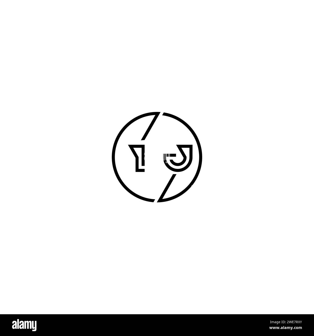 IJ simple outline concept logo and circle of initial design black and ...