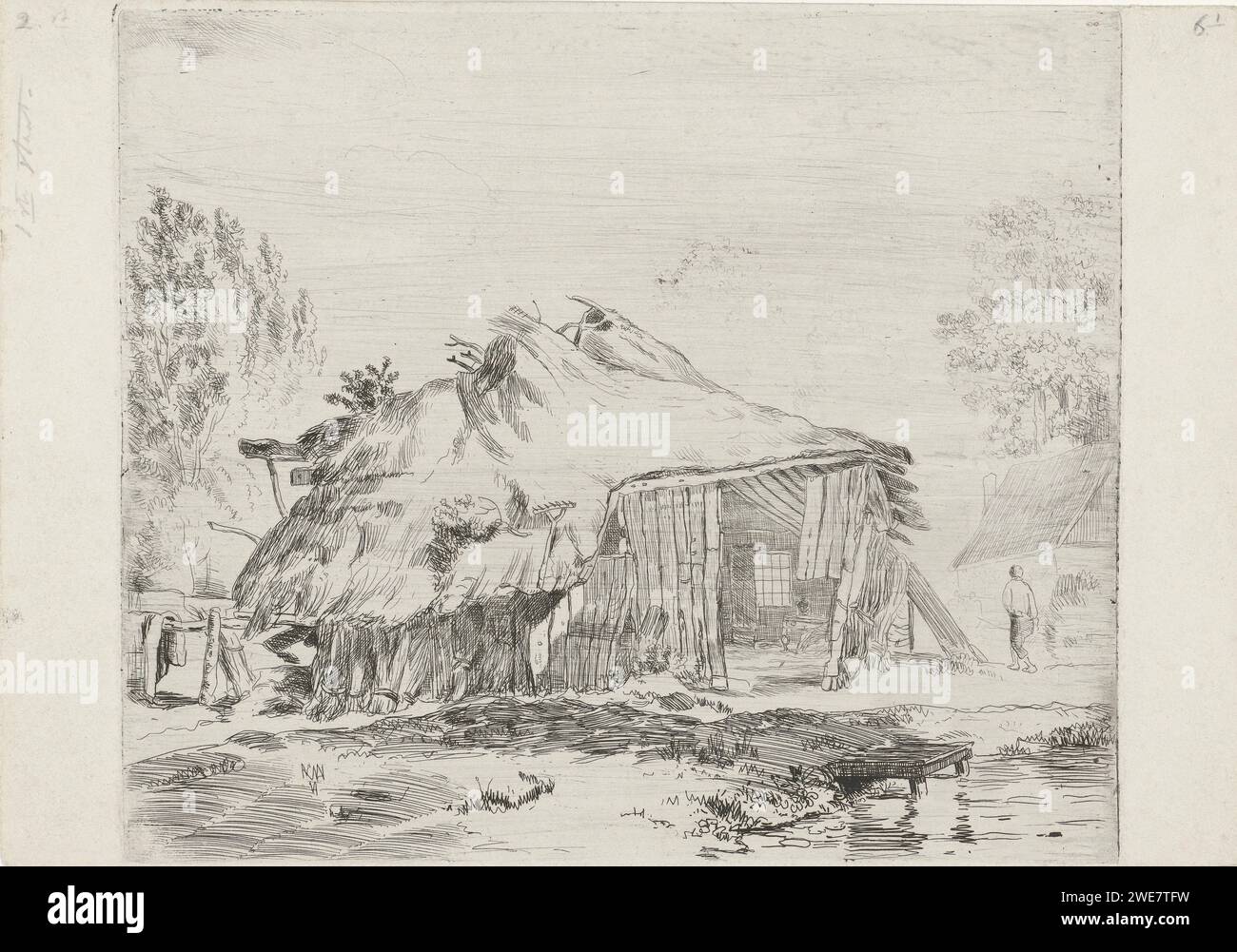 Barn in a landscape, Cornelis van der Griendt, 1858 print Sanding in a ...