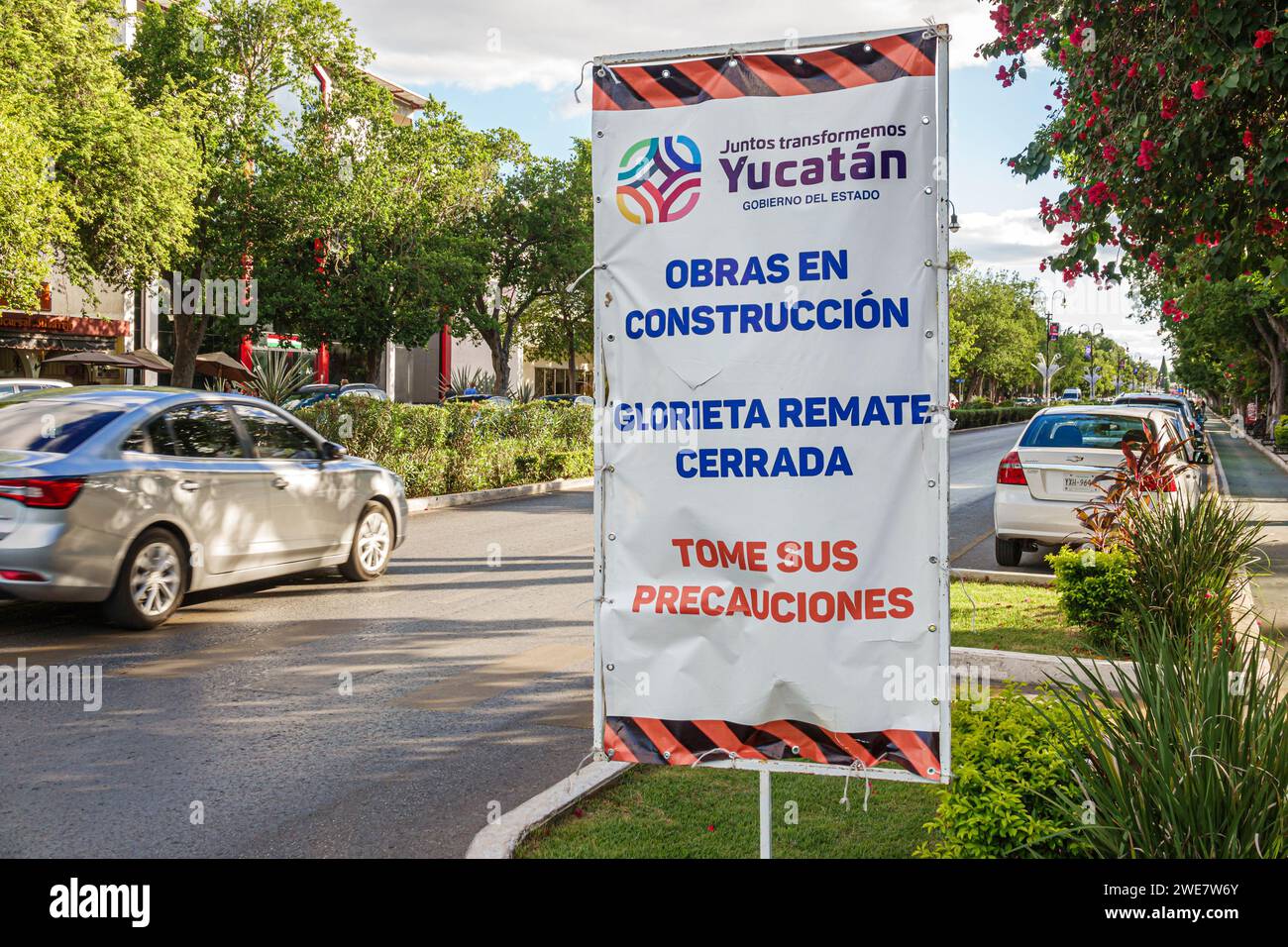 Merida Mexico,Zona Paseo Montejo Centro,sign banner billboard,traffic ...