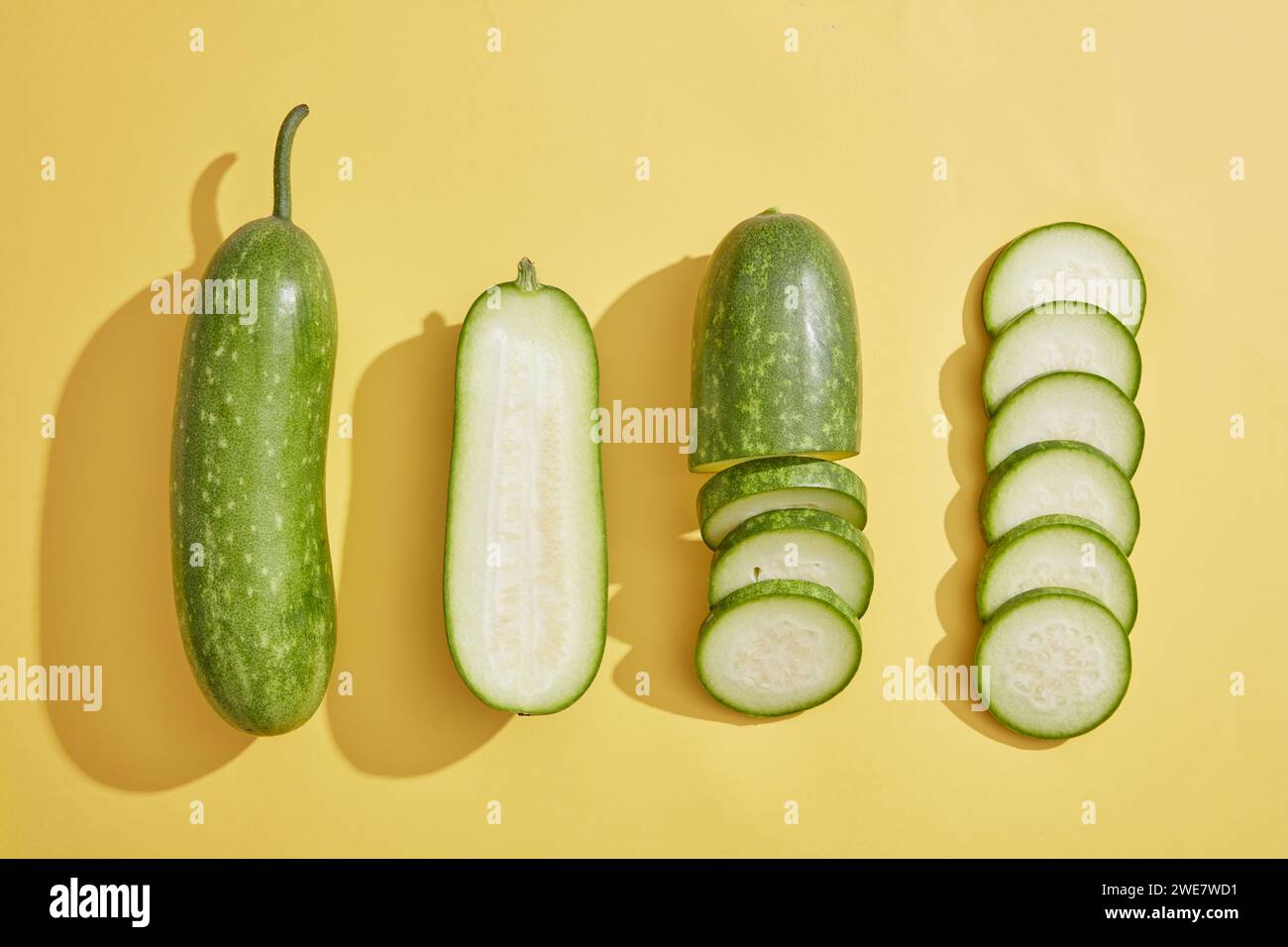 Organic fresh winter melon arranged over the beige background. Winter ...