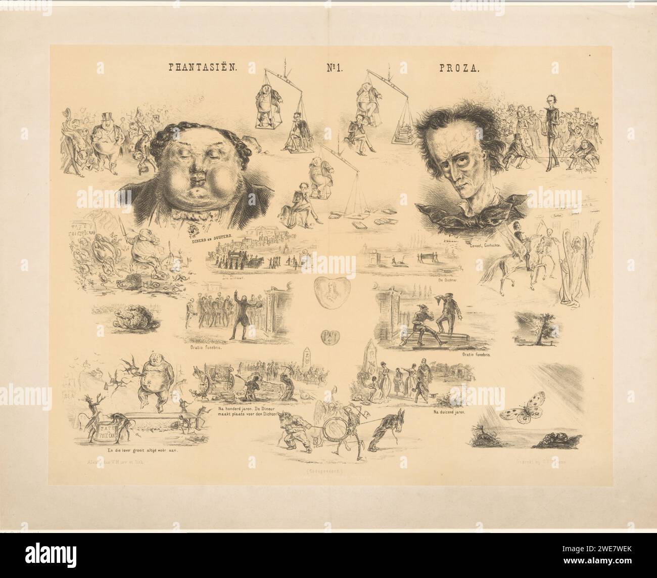 Cartoon on the Dineur versus the poet, Alexander Ver Huell, 1855 - 1873 ...