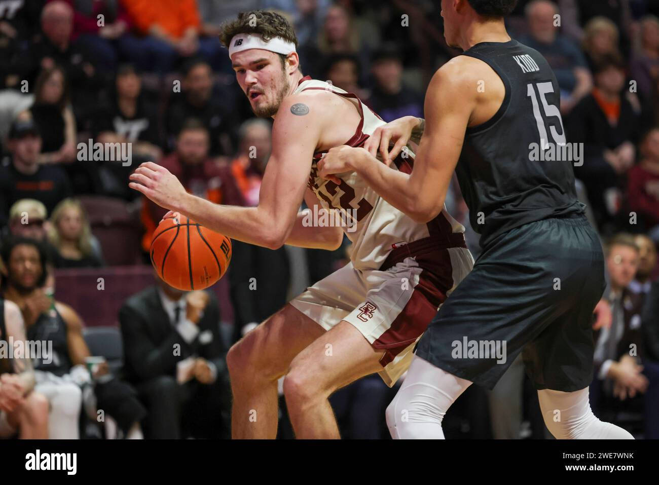 January 23, 2024: Boston College Eagles forward Quinten Post (12) backs ...