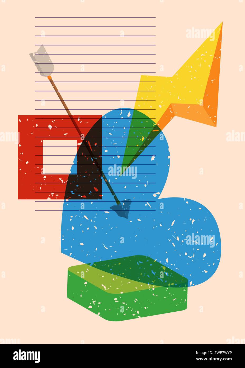 Risograph Heart and Arrow with geometric shapes. Love Symbol in trendy ...