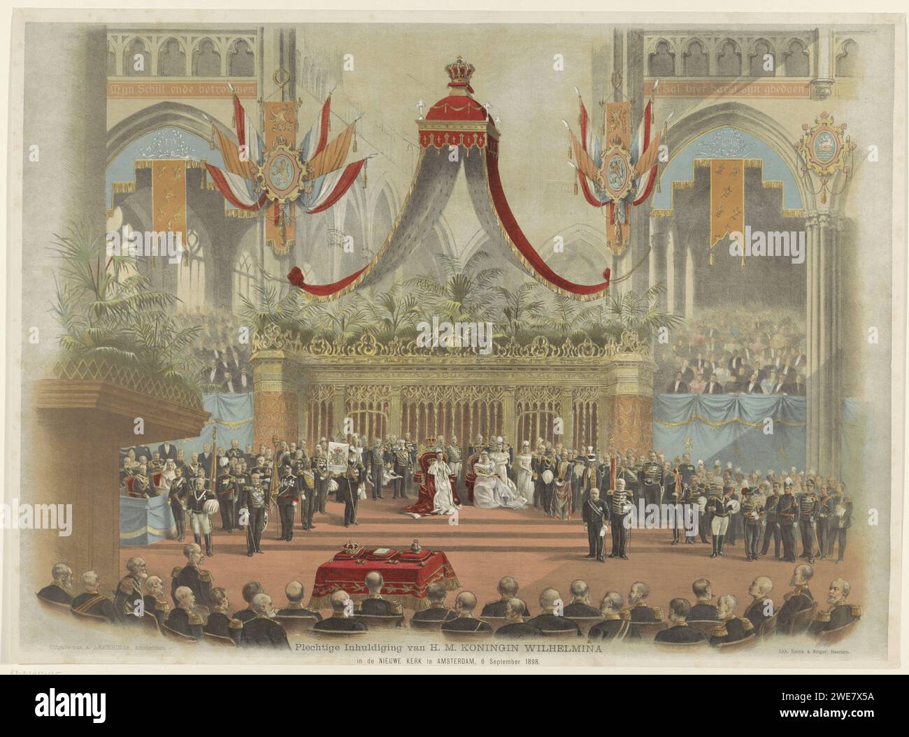Solemn inauguration of H.M. Koningin Wilhelmina in the Nieuwe Kerk in ...