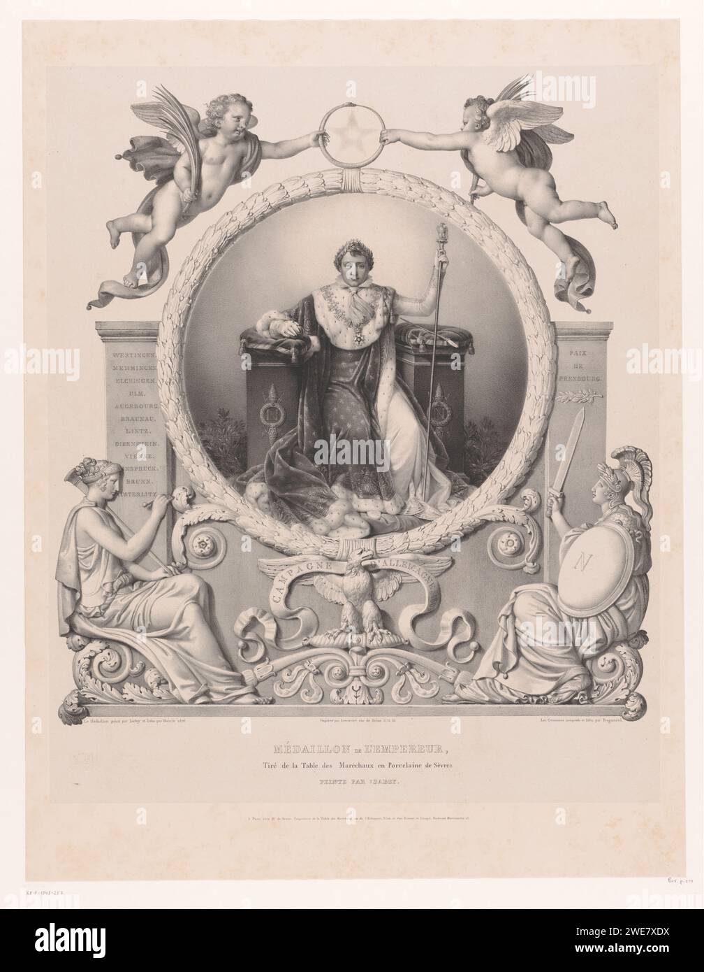 Portrait of Napoleon Bonaparte in a medallion surrounded by angels and ...