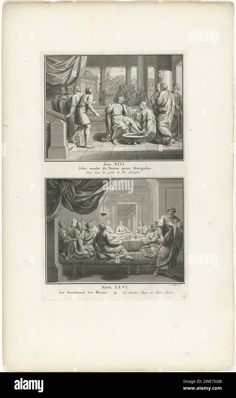 Christ washes the feet of the apostles and the Last Supper, Jacob Folkema, 1791 print Two ...
