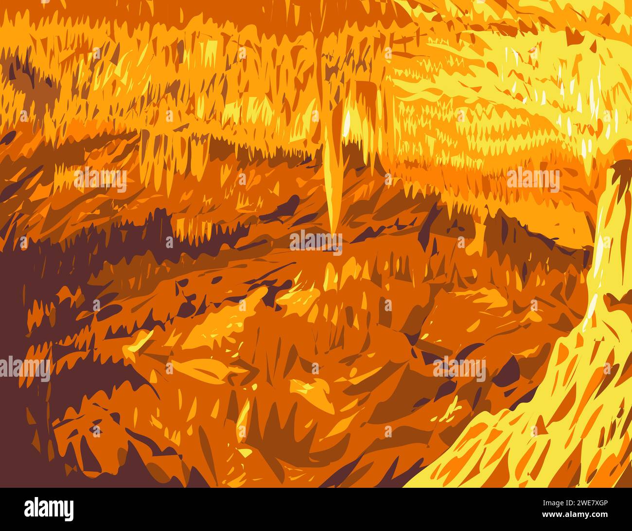 Art Deco or WPA poster art of the Mabinay Caves or Bulwang Crystal ...