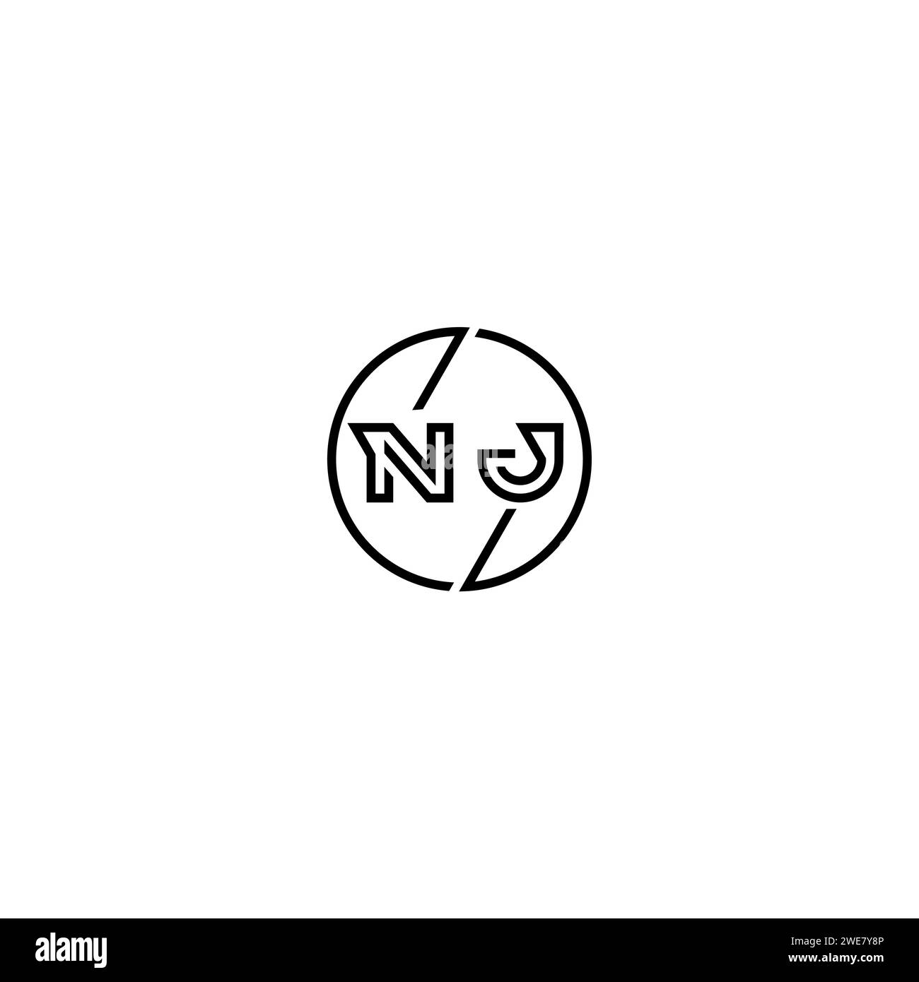 NJ simple outline concept logo and circle of initial design black and ...