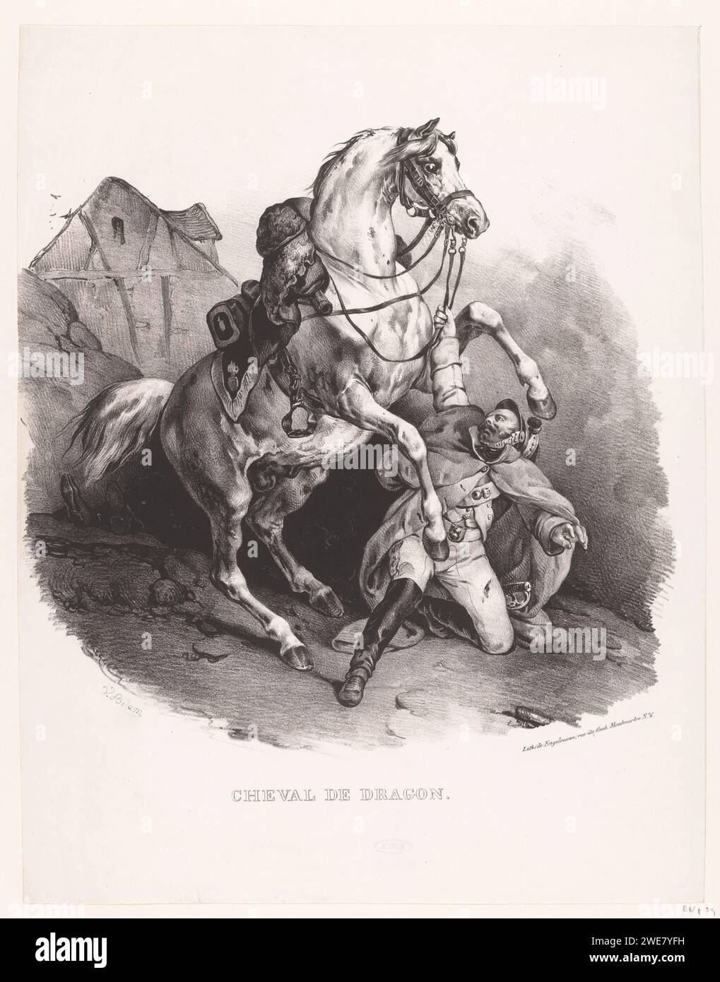 Kneeld Dragonder with Horse, Victor Adam, 1829 - 1830 print The horse ...