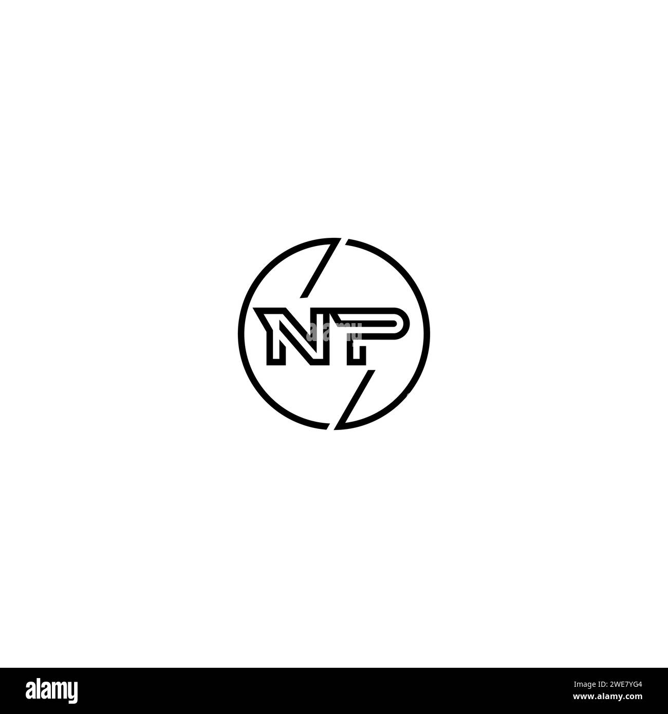 NP simple outline concept logo and circle of initial design black and ...