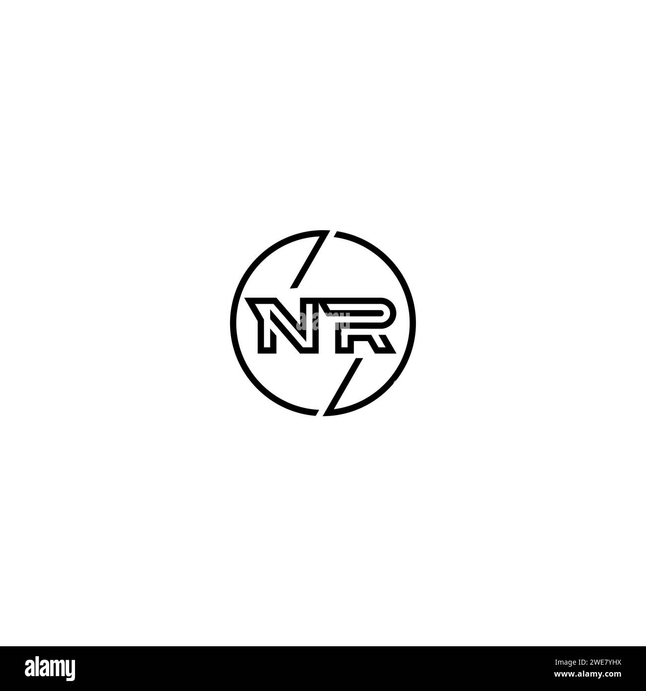 NR simple outline concept logo and circle of initial design black and ...