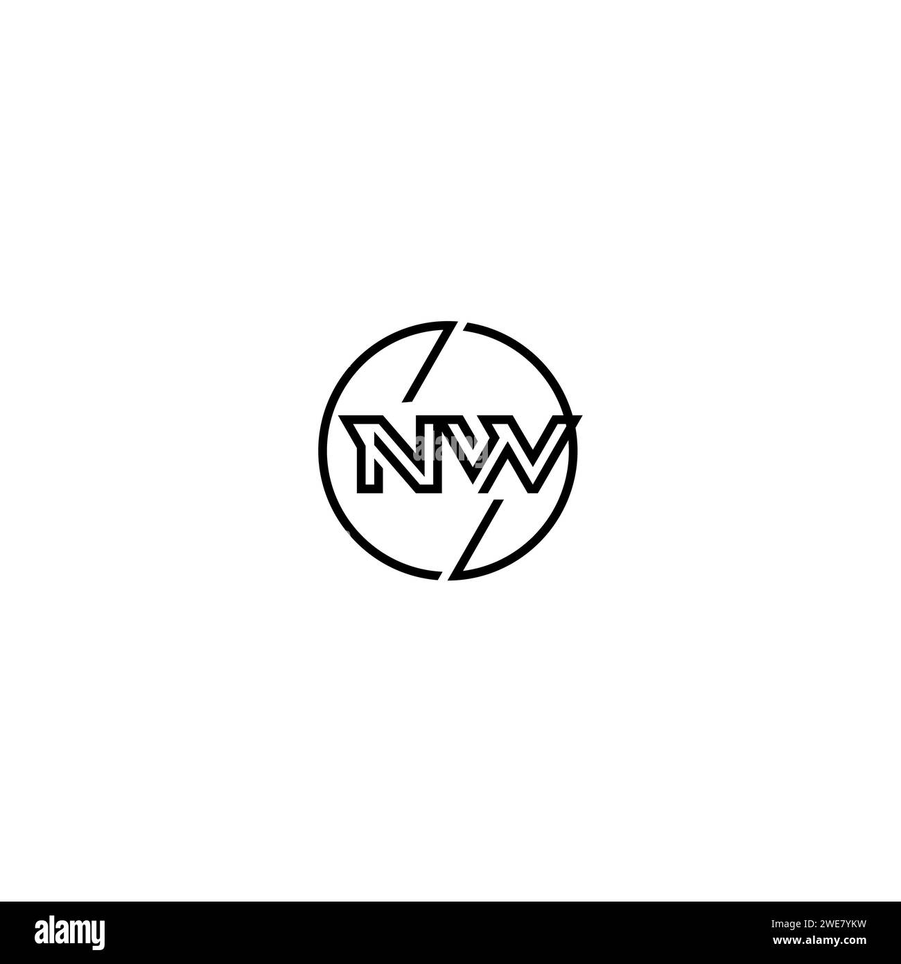 NW simple outline concept logo and circle of initial design black and ...