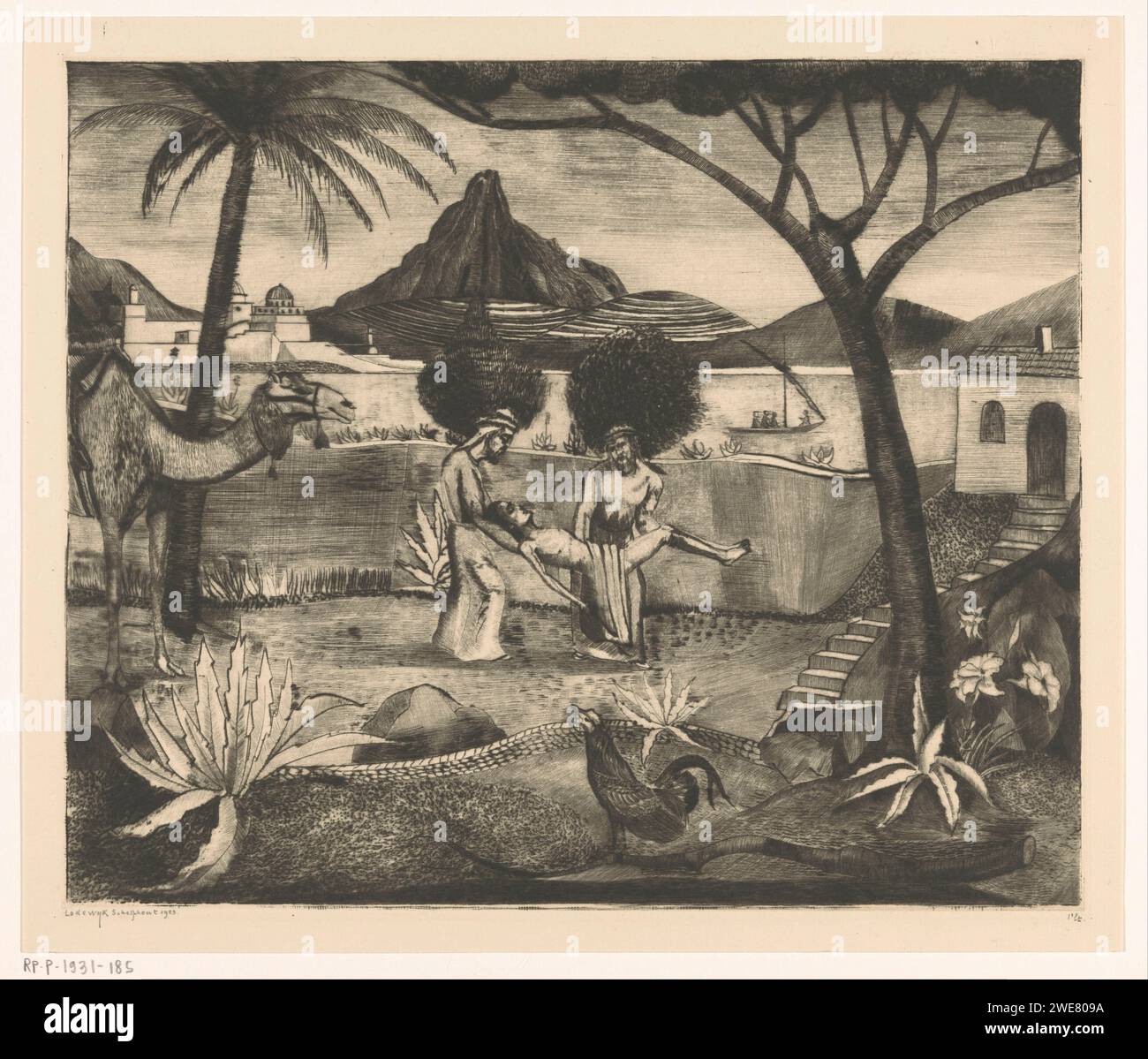 Two men who wear a man in a garden, Louis Schelfhout, 1923 print The ...