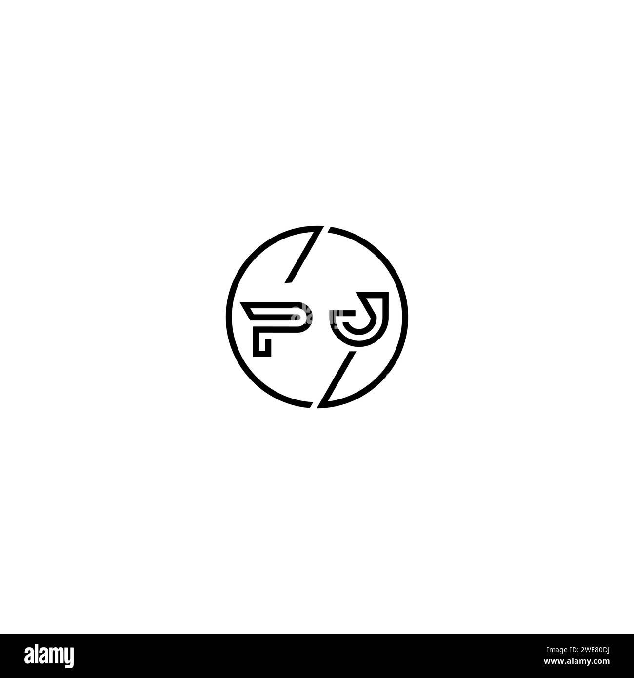 PJ simple outline concept logo and circle of initial design black and ...