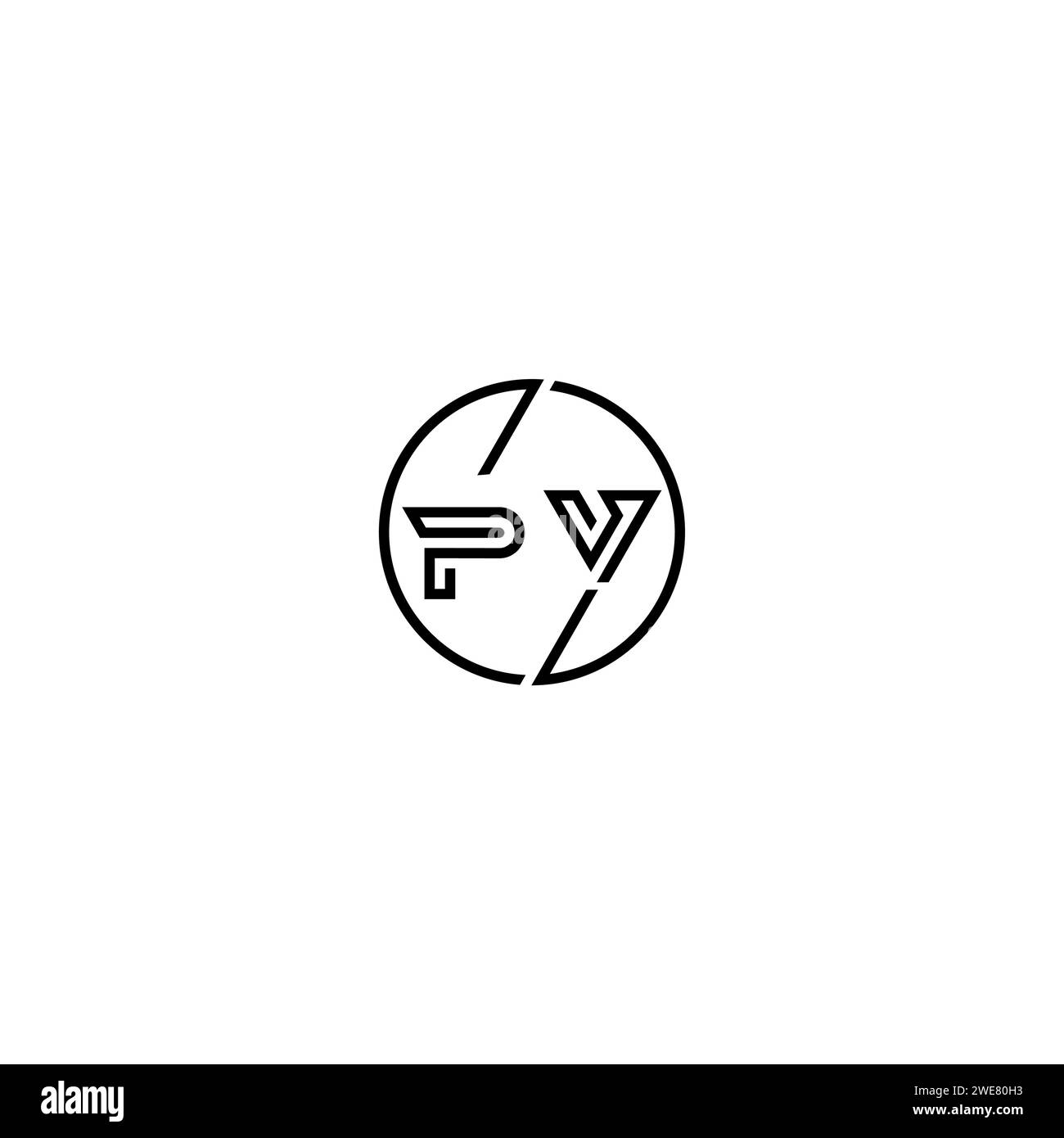 PV simple outline concept logo and circle of initial design black and ...