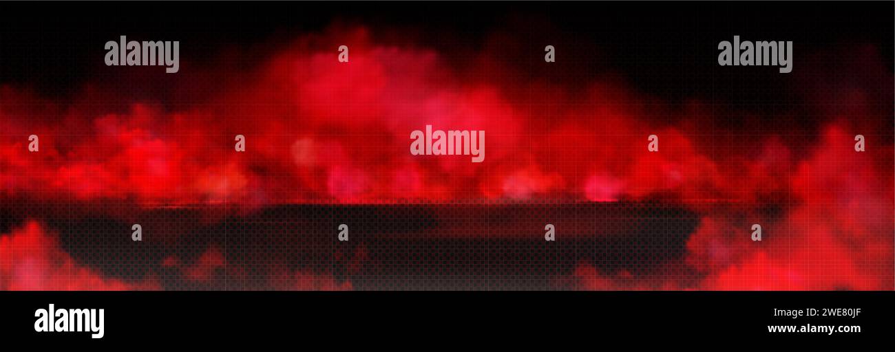 Red smoke overlay effect on black background. Vector realistic ...
