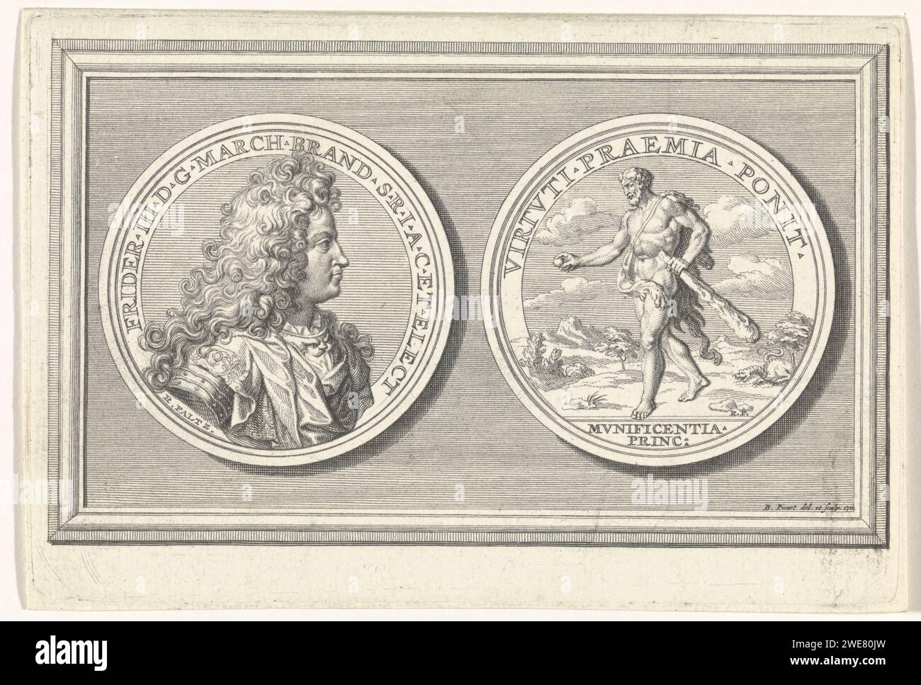 Menning with the portrait of Frederik I, Bernard Picart, 1711 print ...