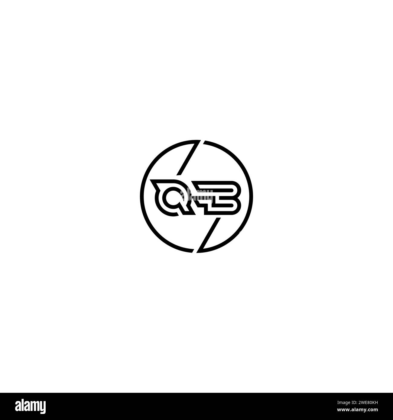 QB simple outline concept logo and circle of initial design black and ...
