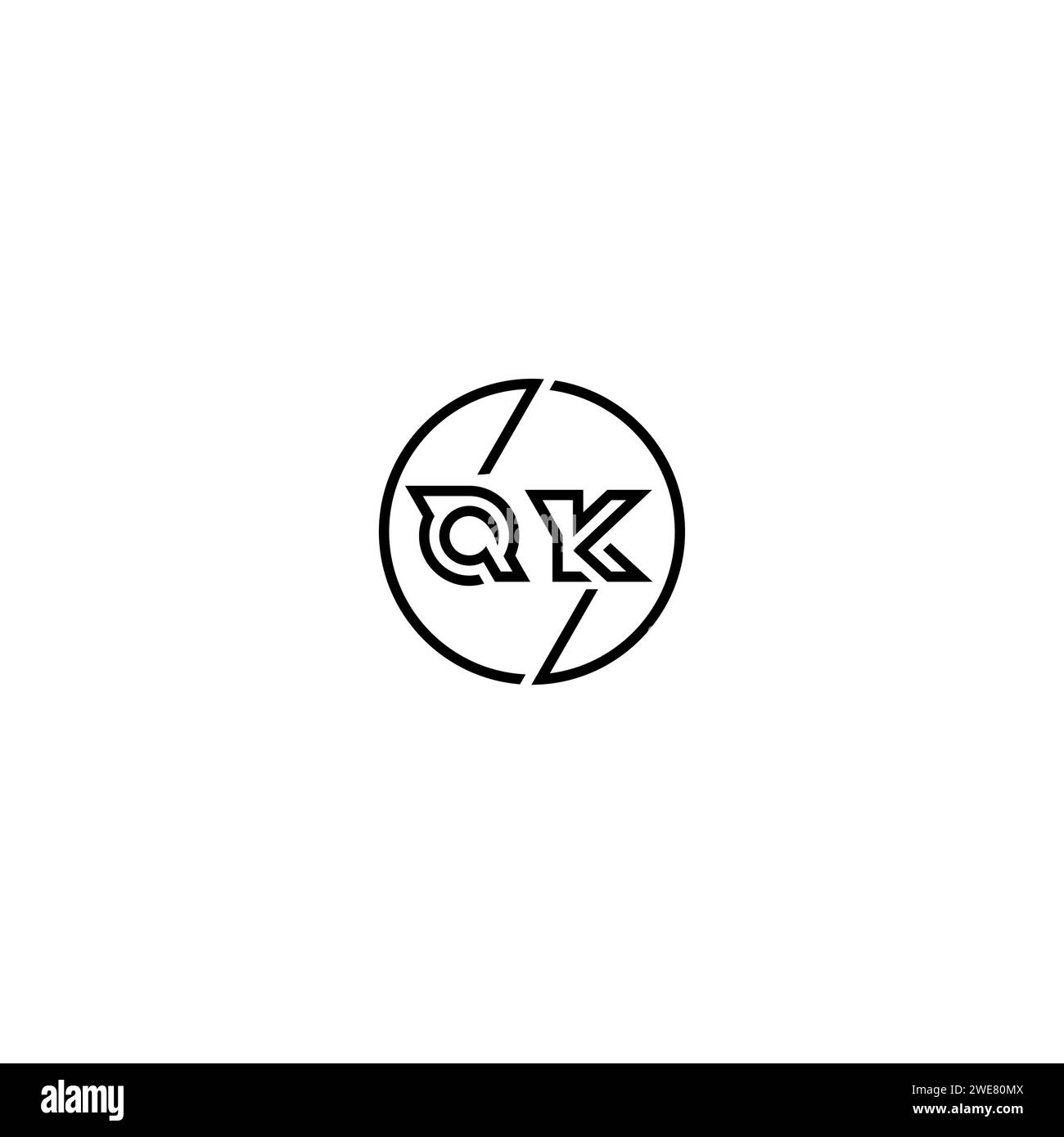 QK simple outline concept logo and circle of initial design black and ...