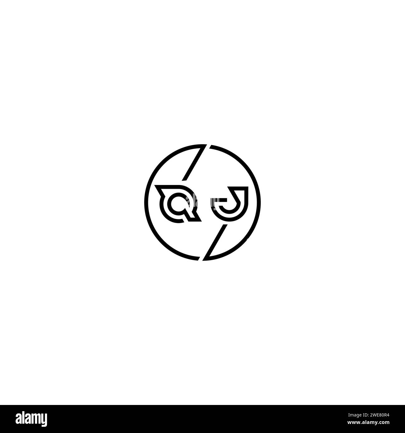QJ simple outline concept logo and circle of initial design black and ...