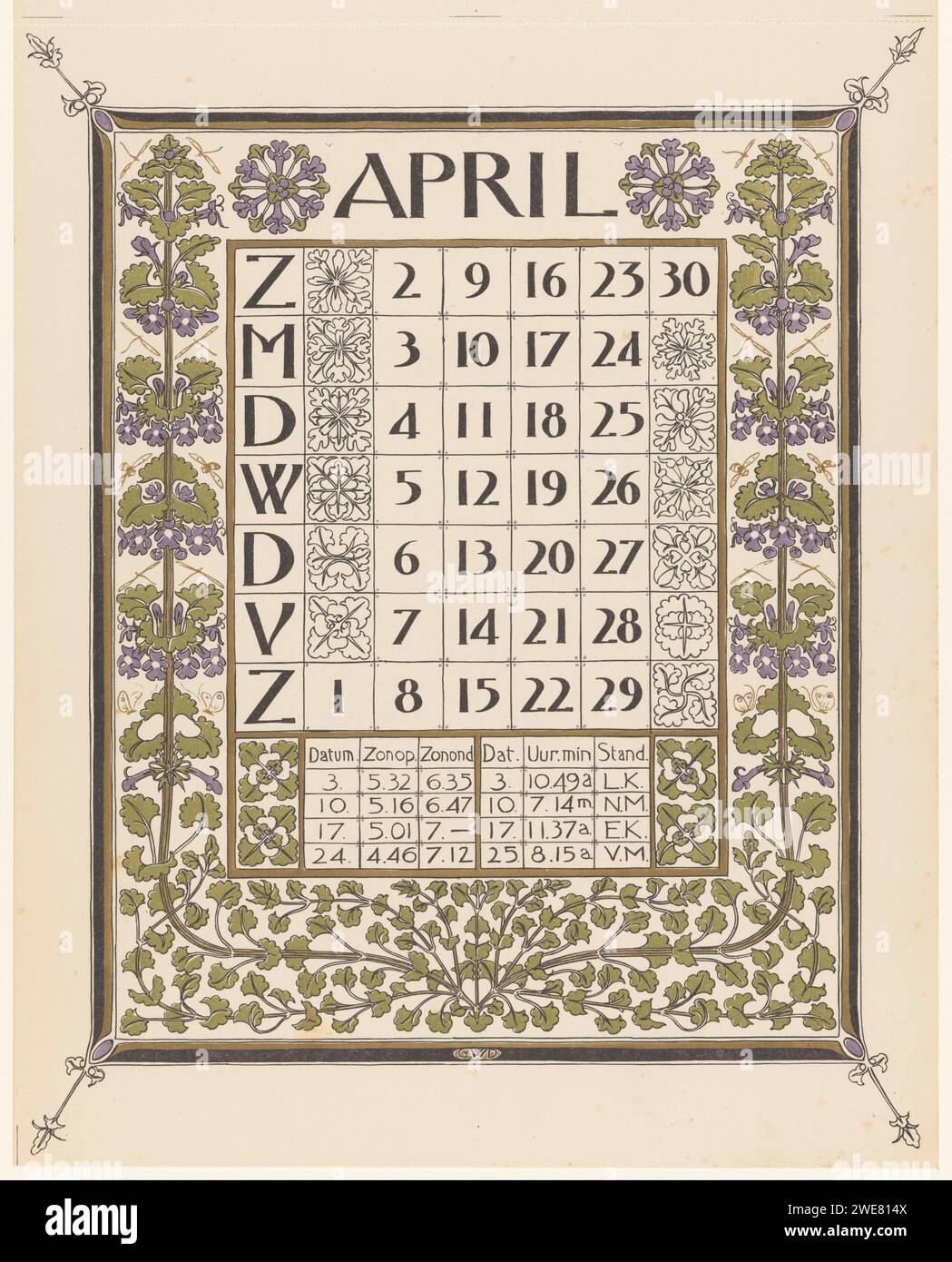 Calendar magazine for April 1899, Gerrit Willem Dijsselhof, 1898 print ...