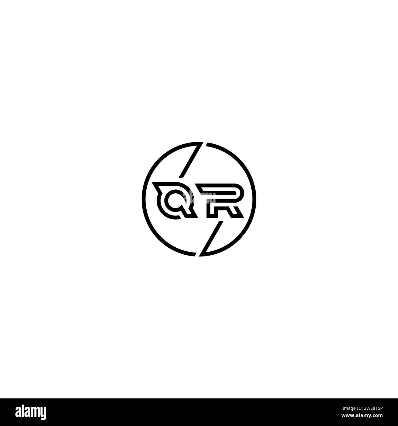 QR simple outline concept logo and circle of initial design black and ...
