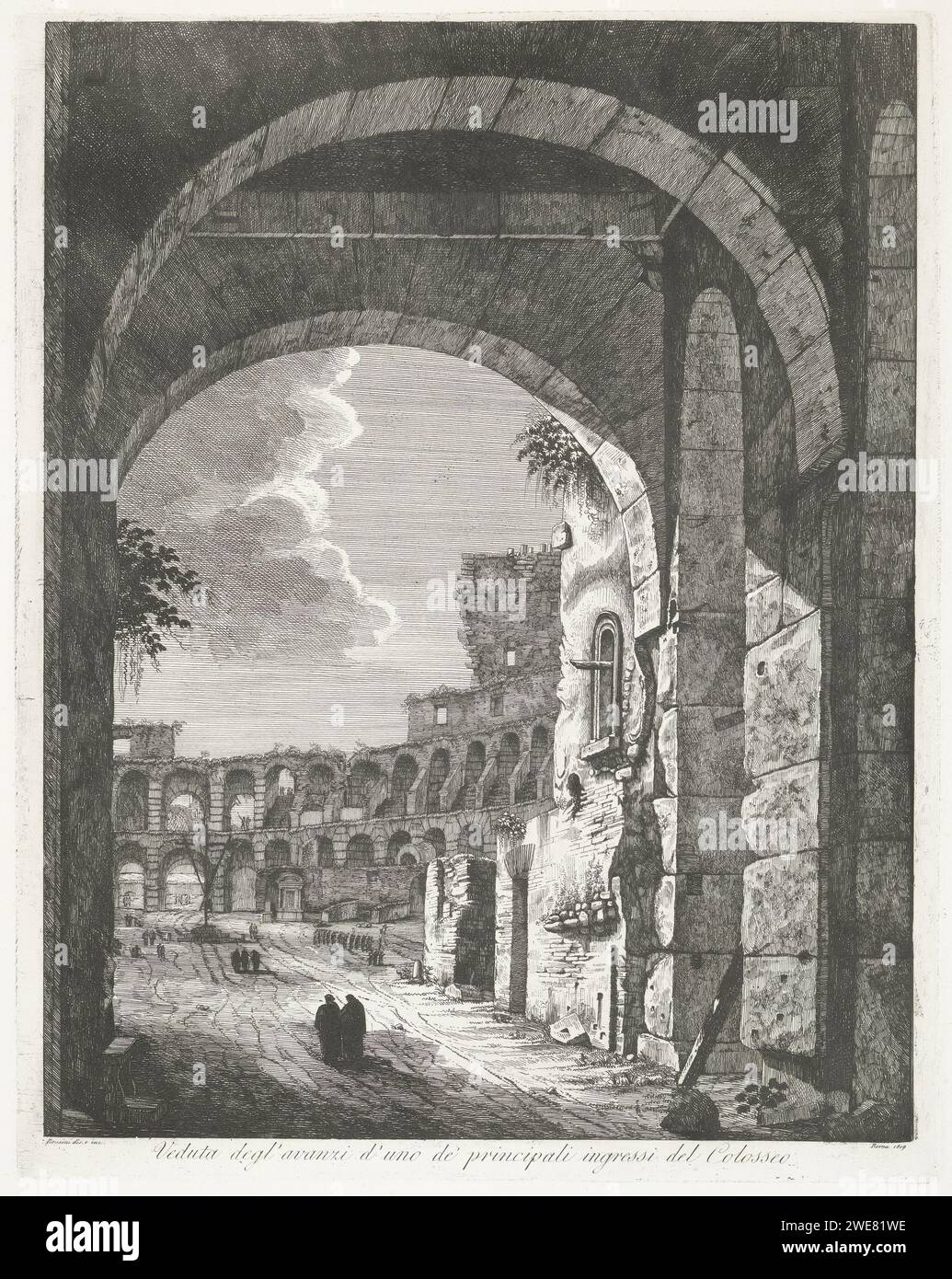 The Colosseum in Rome, Luigi Rossini, 1819 print Face through an arc in ...