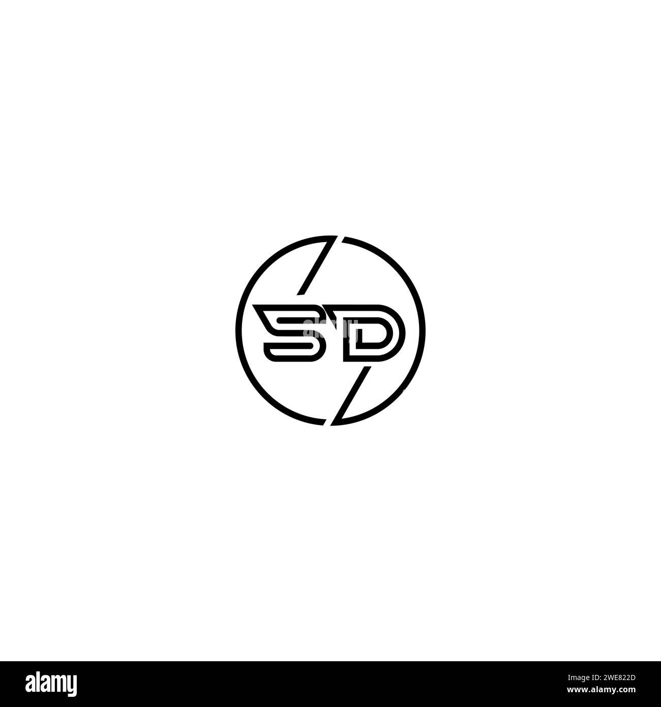 SD simple outline concept logo and circle of initial design black and ...