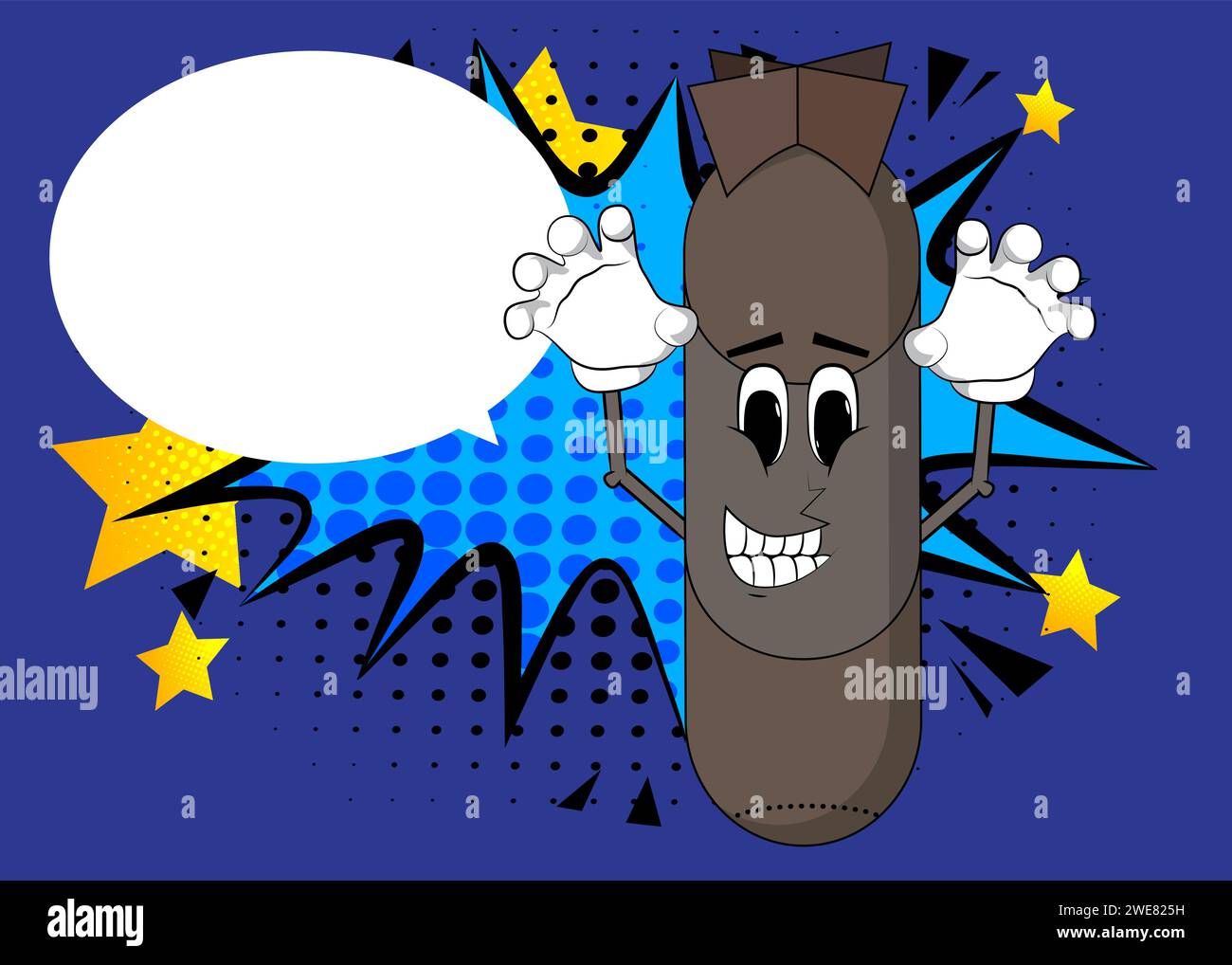 Bomb is trying to scare you. Missile, explosive as funny cartoon ...