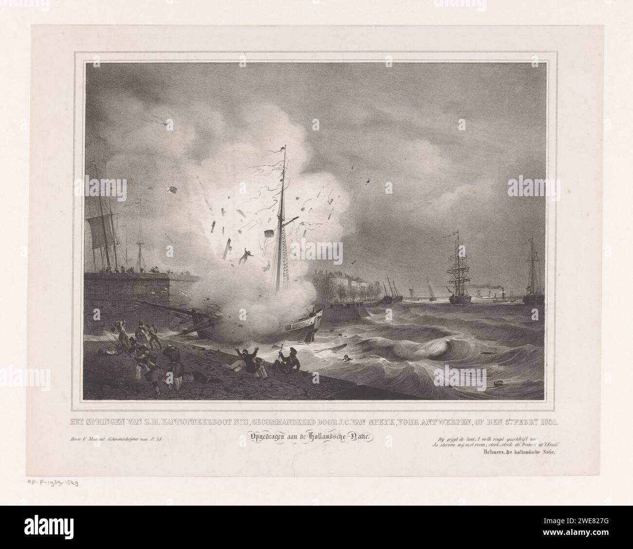 Explosion of Jan van Speijk's boat for Antwerp, François Magneé, 1831 ...