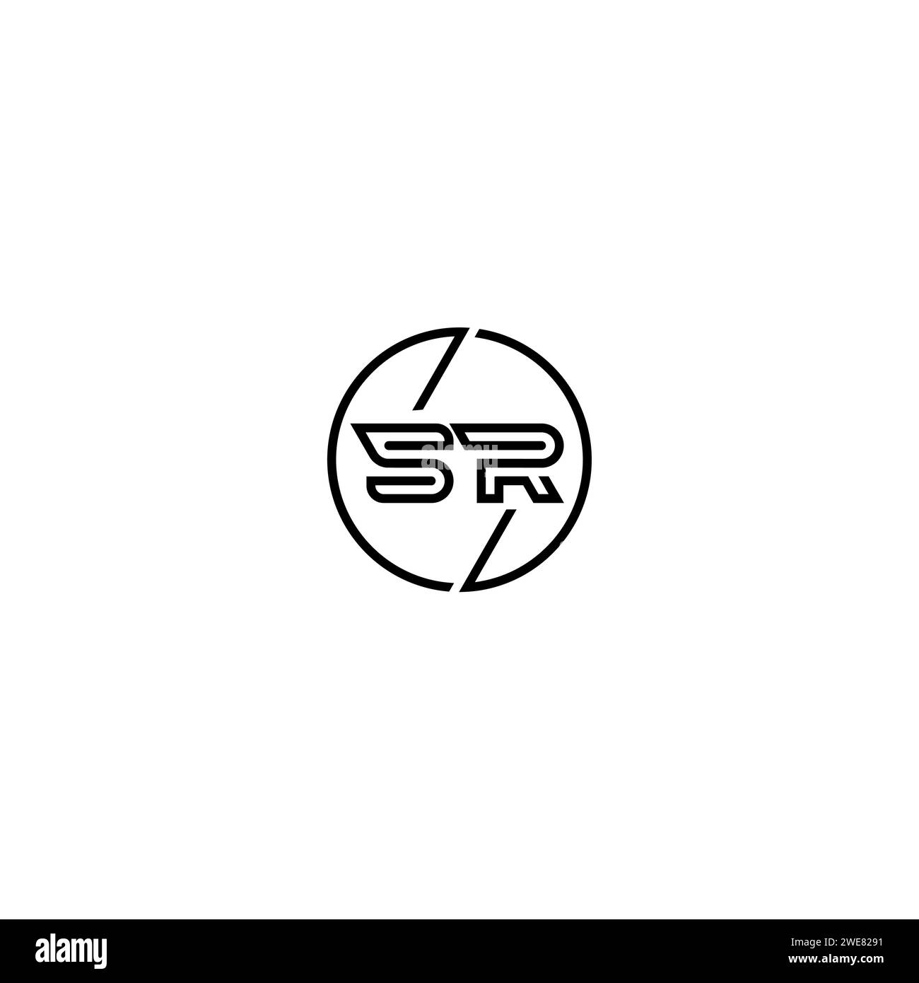 SR simple outline concept logo and circle of initial design black and ...