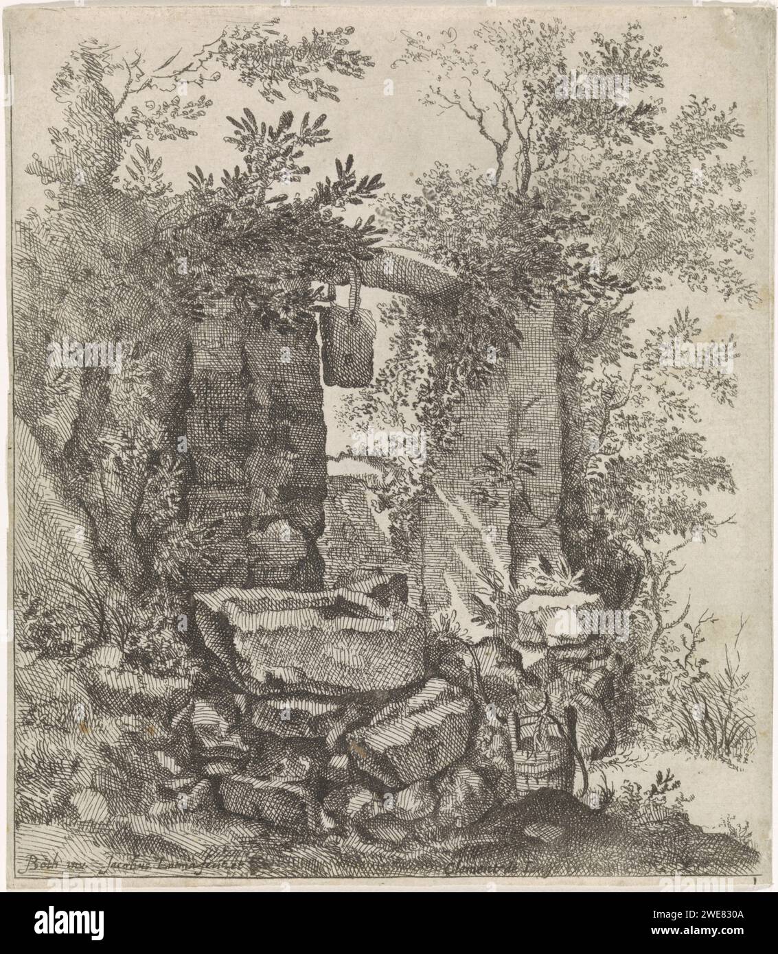 DIRECTED STONE POORT in a landscape, Jacob Lutma, After Jan Both, c ...