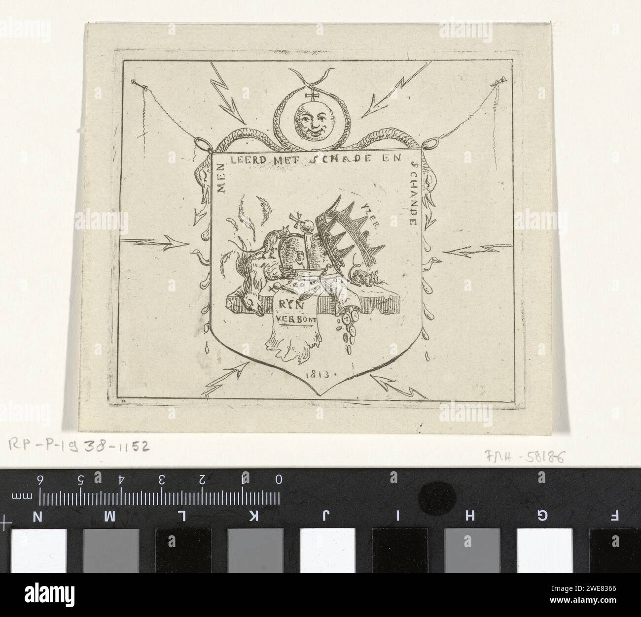 Coat of arms with broken crowns and a torn banner of the Rijnbond ...