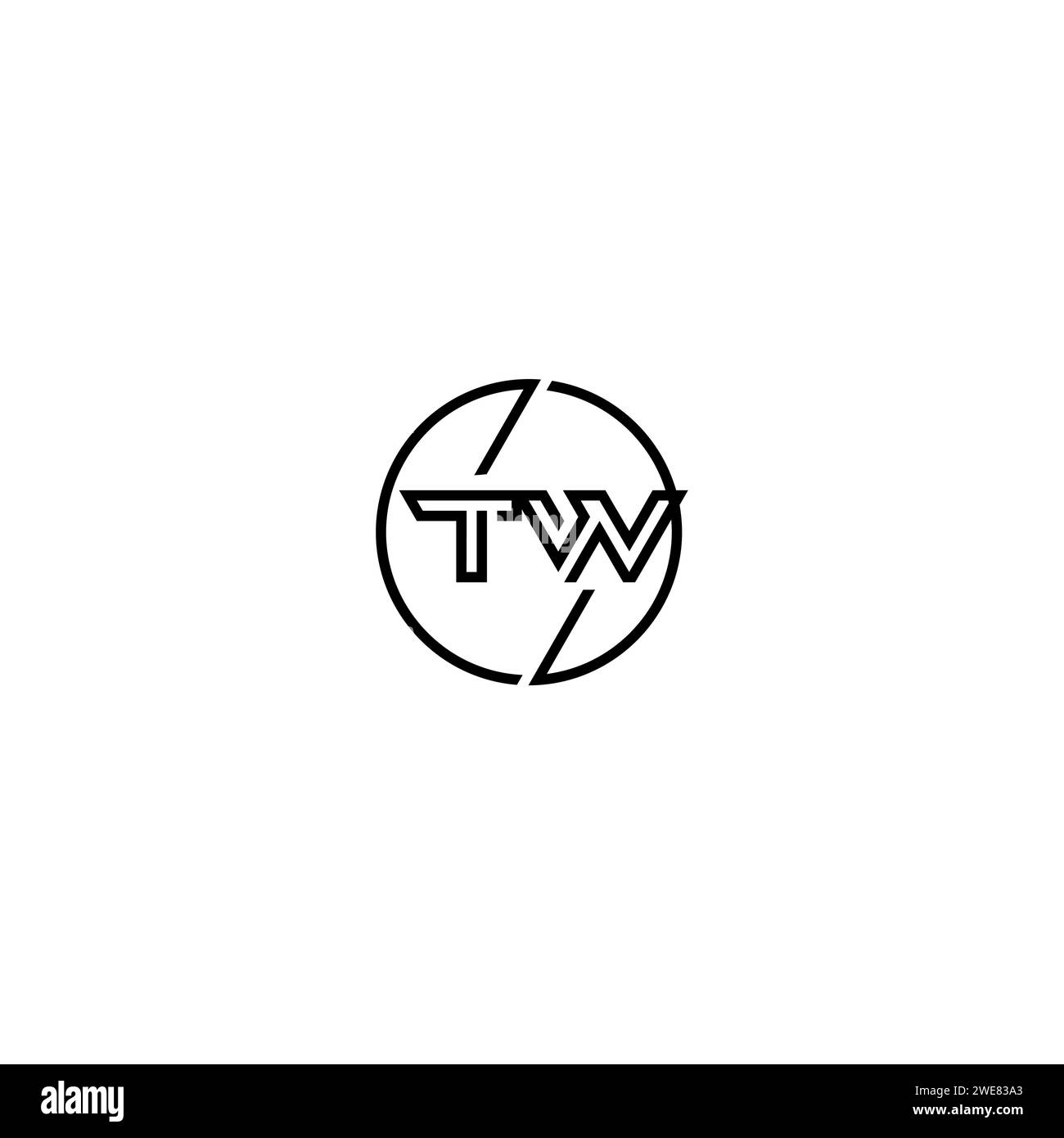 TW simple outline concept logo and circle of initial design black and white background Stock ...