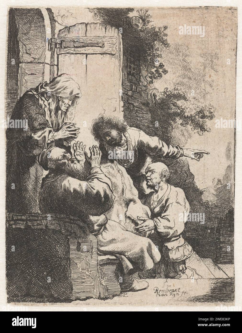 Joseph's coat brought to Jacob, after 1633 print paper etching Genesis ...