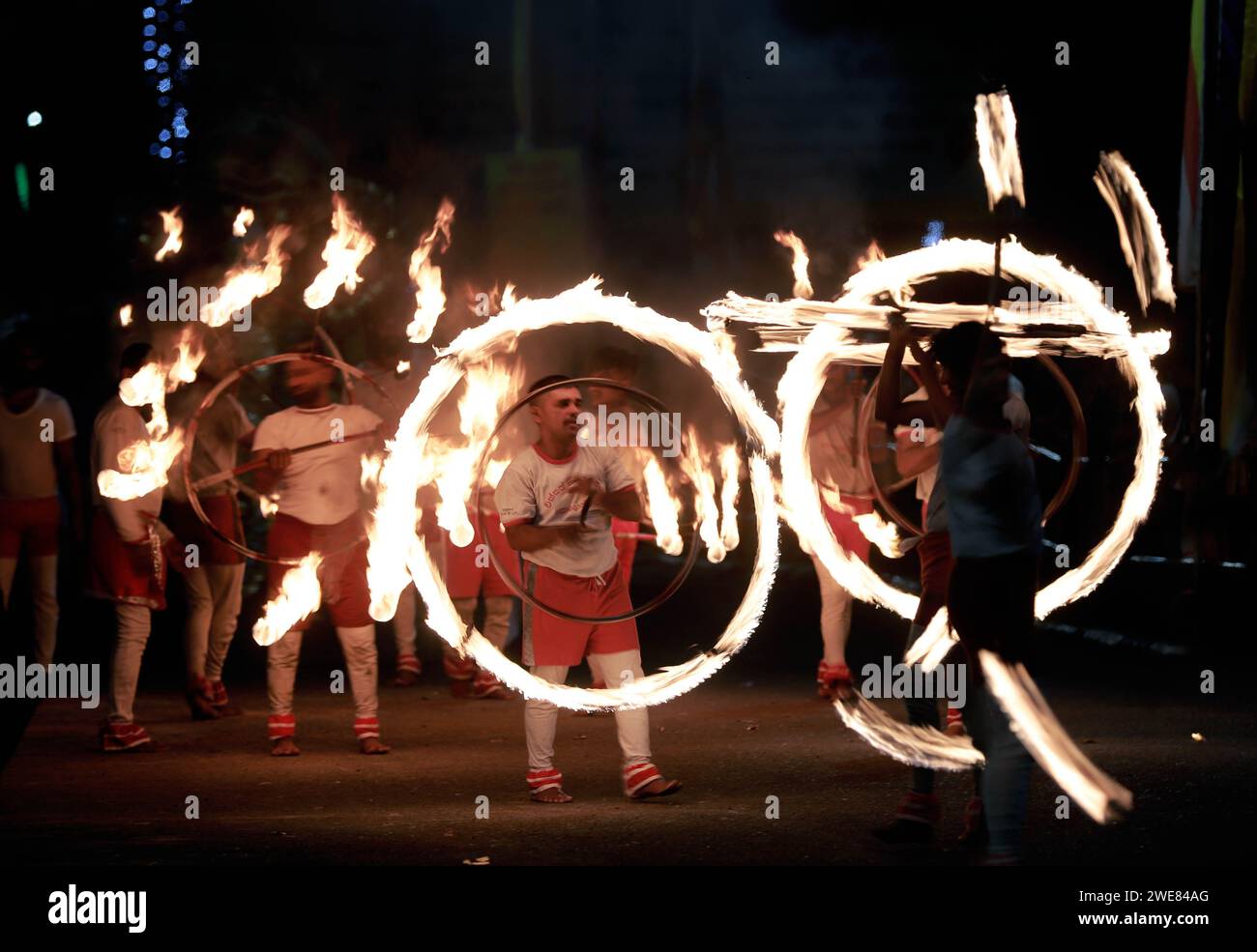 Colombo, Sri Lanka. 23rd Jan, 2024. Fire acrobats perform at a ...
