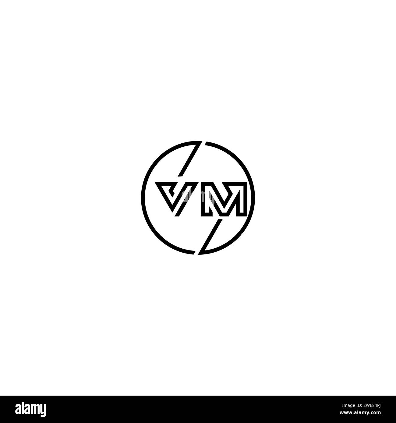VM simple outline concept logo and circle of initial design black and ...