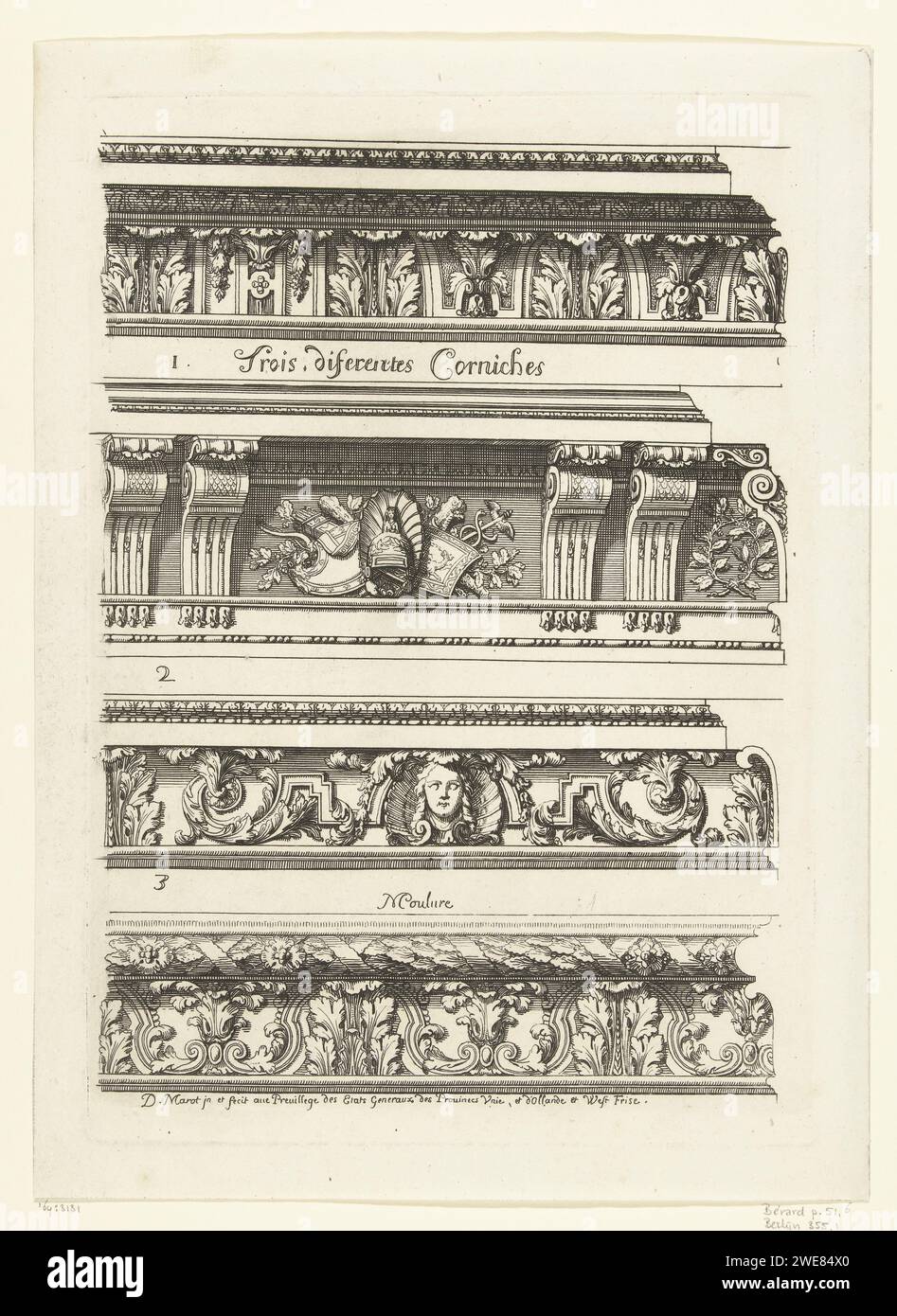 Four cornices, Daniël Marot (I), 1712 print The top three are indicated ...