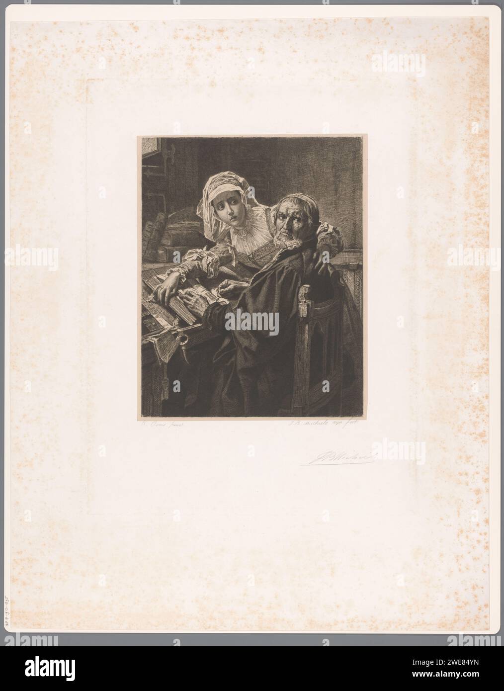 Old man and a woman read forbidden reading, Jean Baptiste Pierre ...