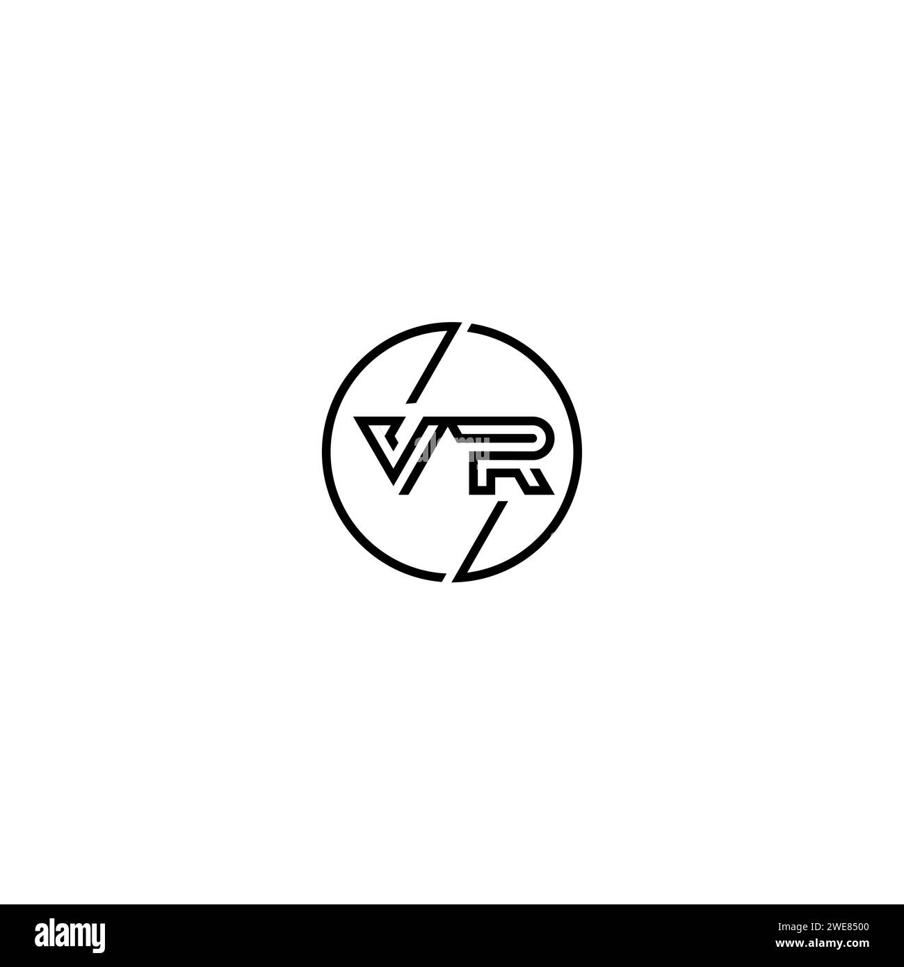 VR simple outline concept logo and circle of initial design black and ...