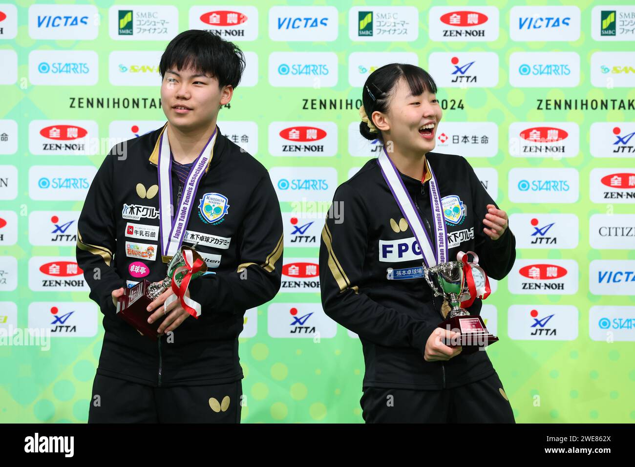 Tokyo, Japan. 24th Jan, 2024. (L-R) Sora Matsushima, Miwa Harimoto Table Tennis : All Japan ...
