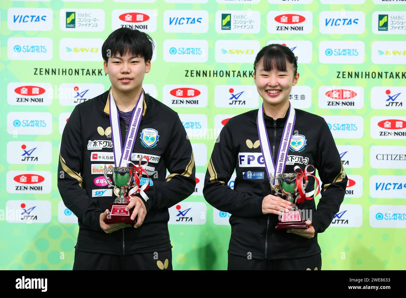 Tokyo, Japan. 24th Jan, 2024. (L-R) Sora Matsushima, Miwa Harimoto Table Tennis : All Japan ...