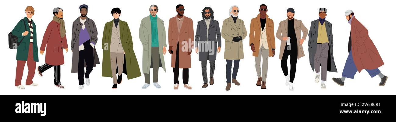 Set Of Diverse Men Wearing Coats Vector Isolated Stock Vector Image
