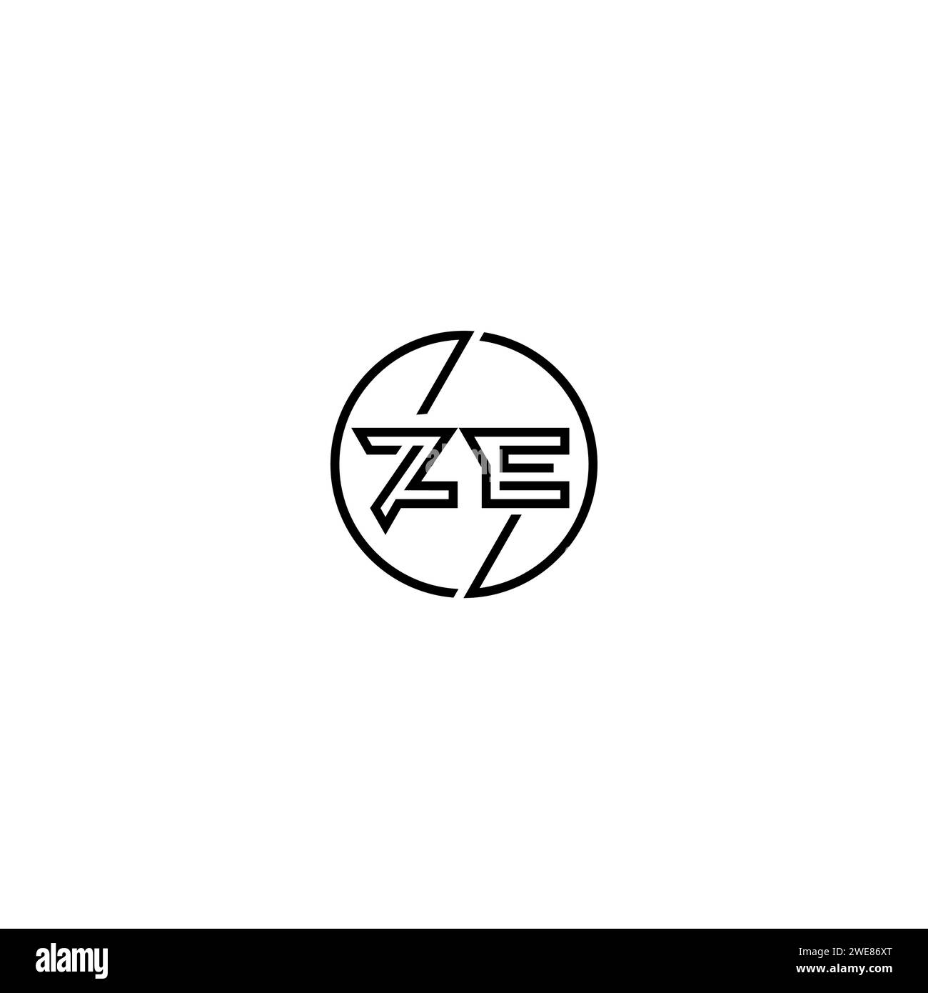 ZE simple outline concept logo and circle of initial design black and ...