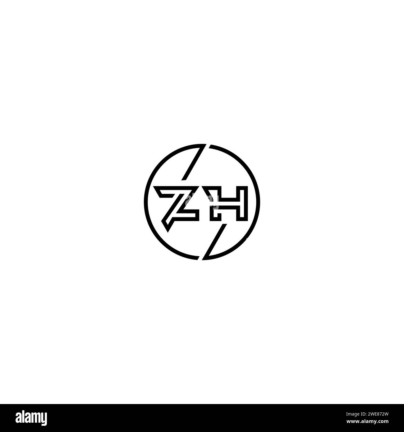 ZH simple outline concept logo and circle of initial design black and ...