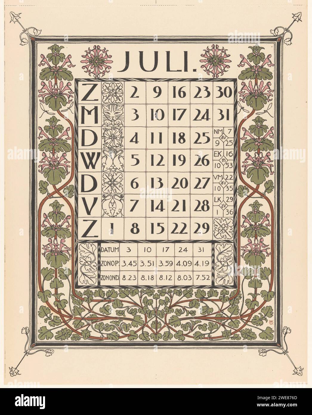 Calendar magazine for July 1899, Gerrit Willem Dijsselhof, 1898 print A ...